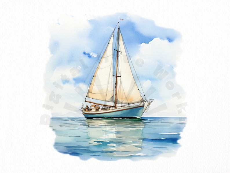Watercolor Sailboats Clipart | 12 PNG Images | Nautical Ocean Sailboats ...