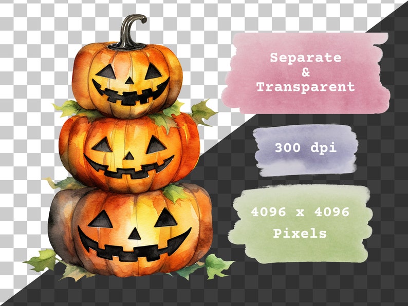Watercolor Jack O Lanterns Clipart Bundle - PNG Format With Transparent ...