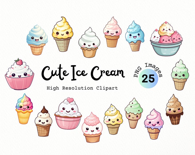 Kawaii Ice Cream Svg Png, Pdf Wall Art, Cute Icecream Cone Clipart, Ice ...