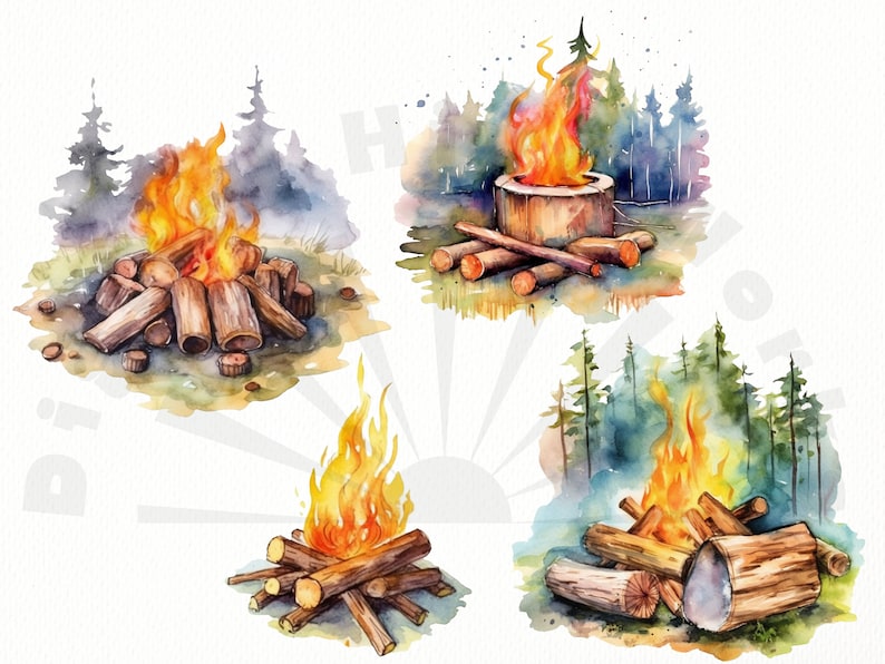 Campfires Clipart Watercolor PNG Images for Camping | Log Cabin Clip ...