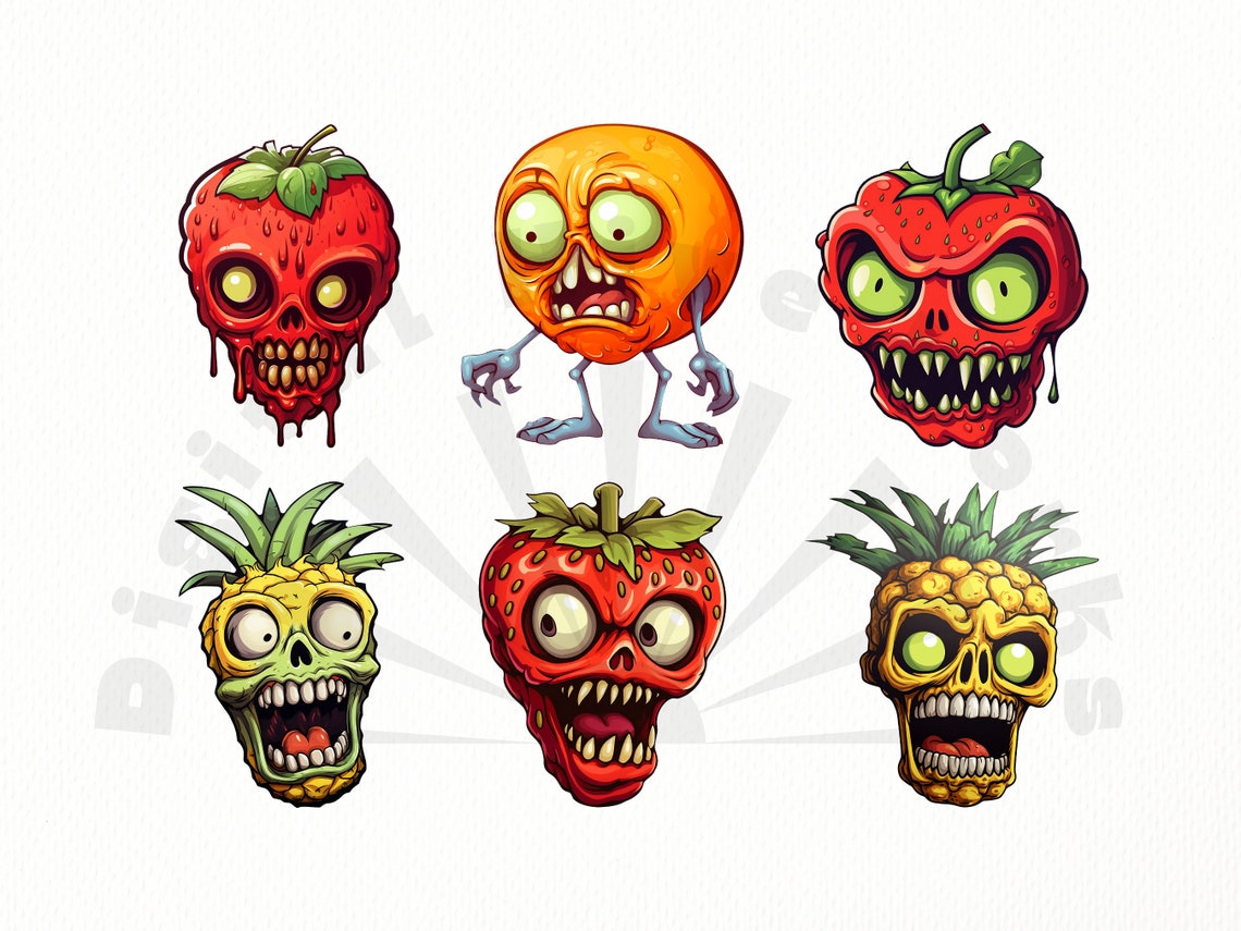 Zombie Fruit Clipart Bundle PNG Format With Transparent - Etsy