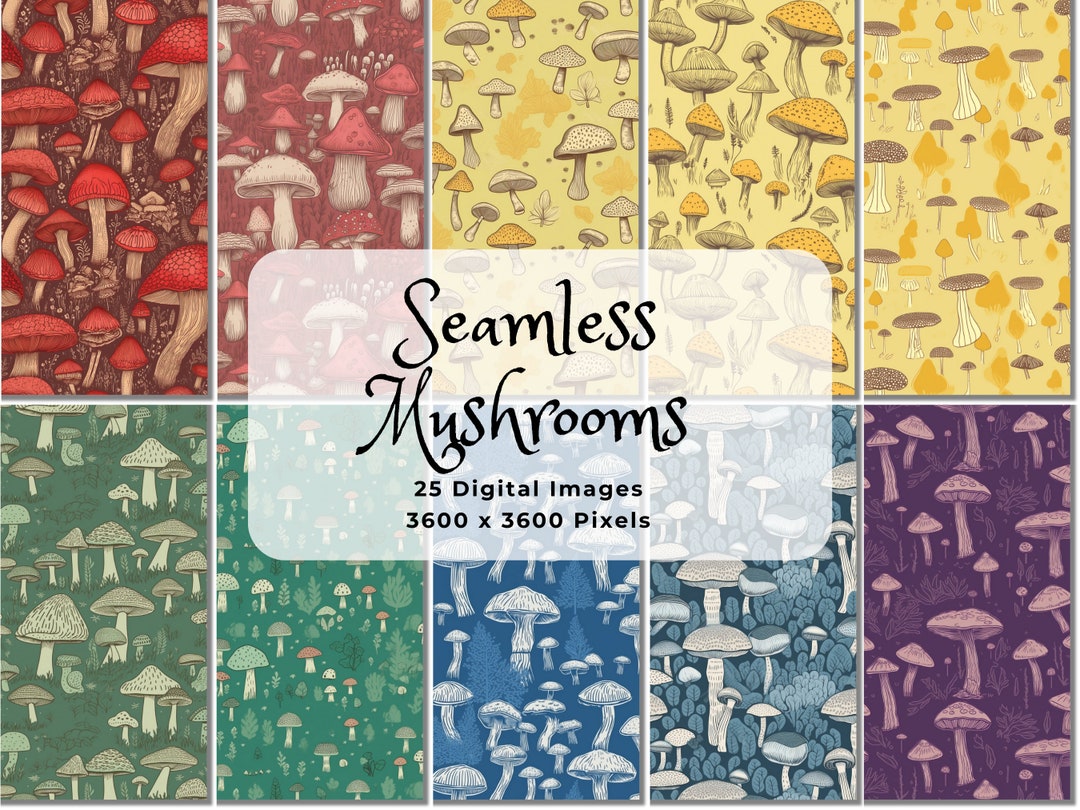 Mushroom Digital Paper, Printable Scrapbook Paper, Seamless Mushroom ...
