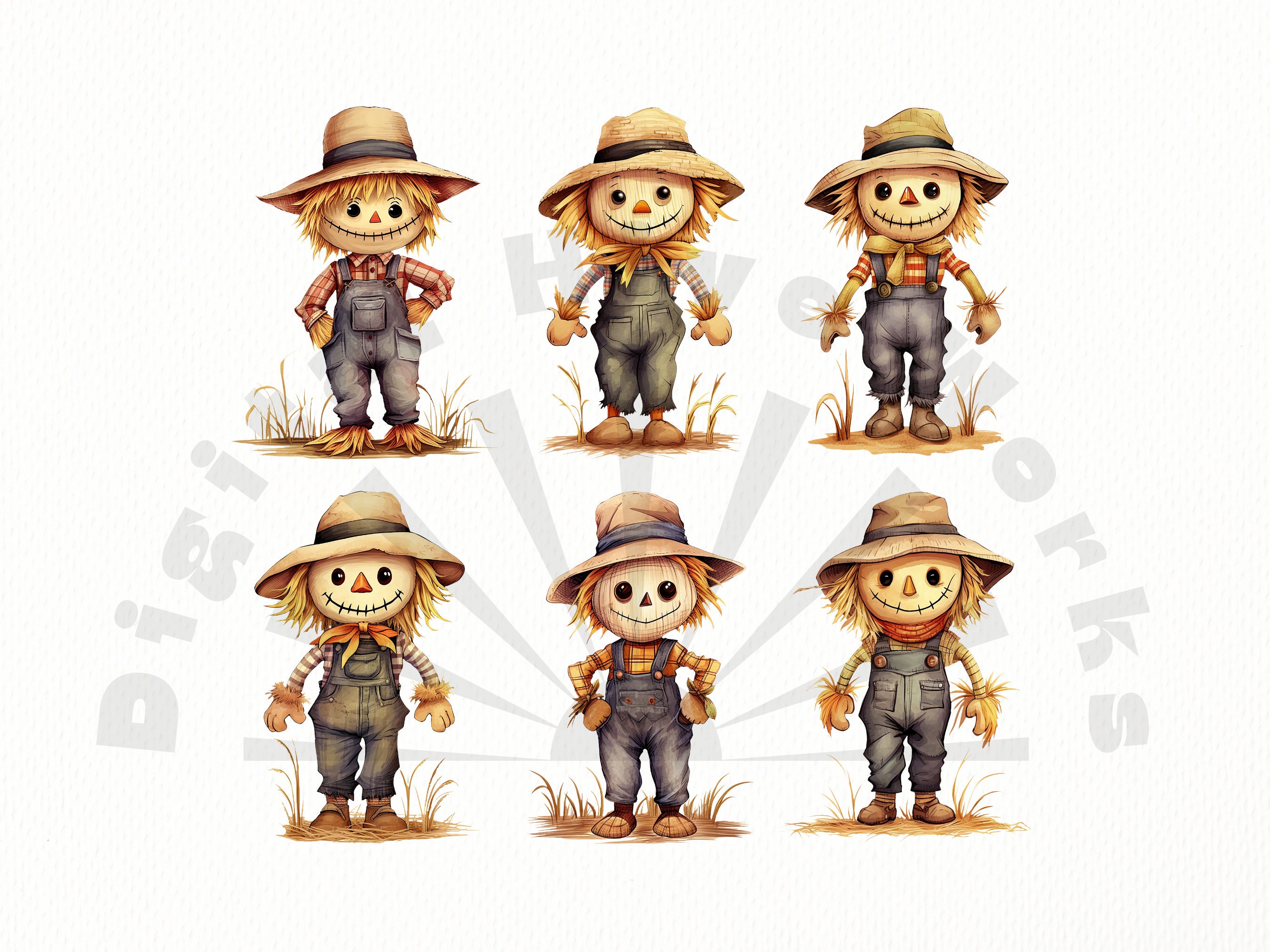 Watercolor Scarecrows Clipart Bundle PNG Format With - Etsy