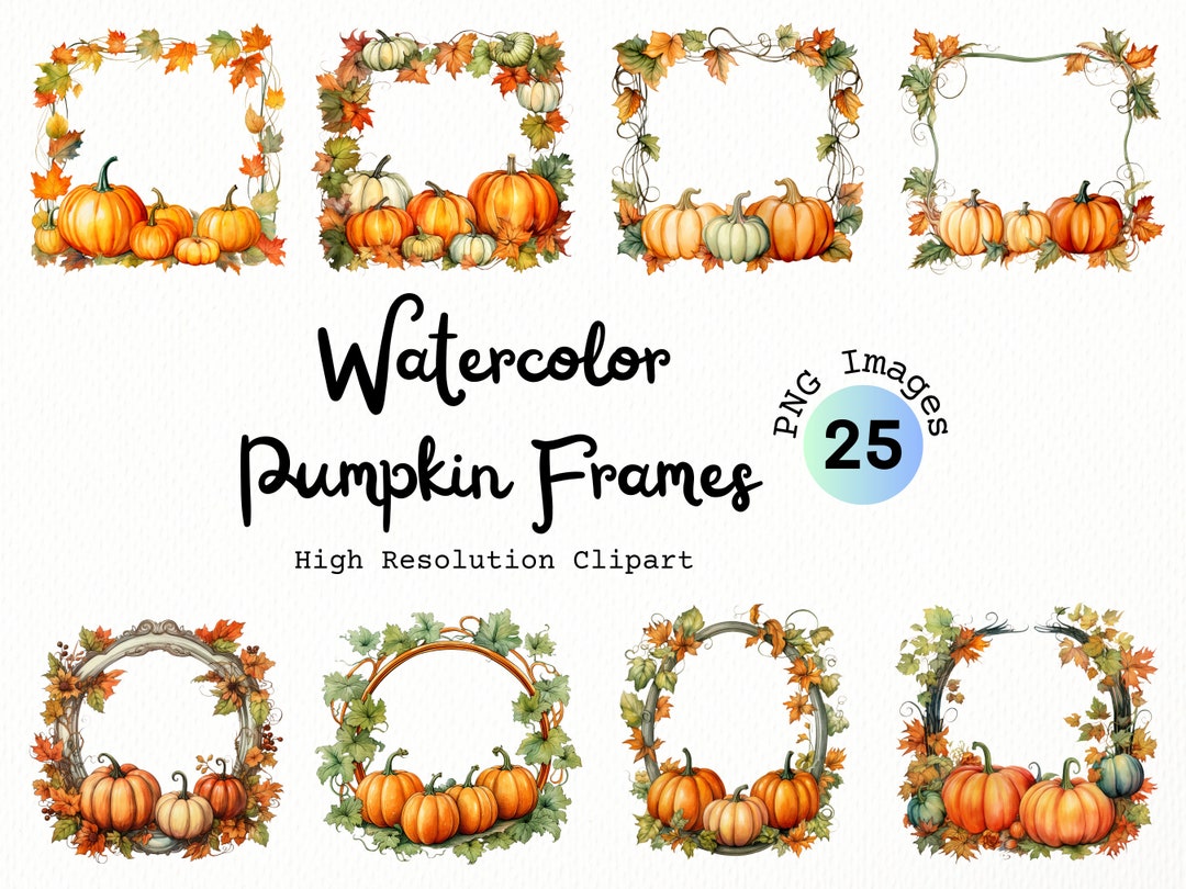 Watercolor Pumpkin Frames Clipart Bundle PNG | Autumn Leaves ...