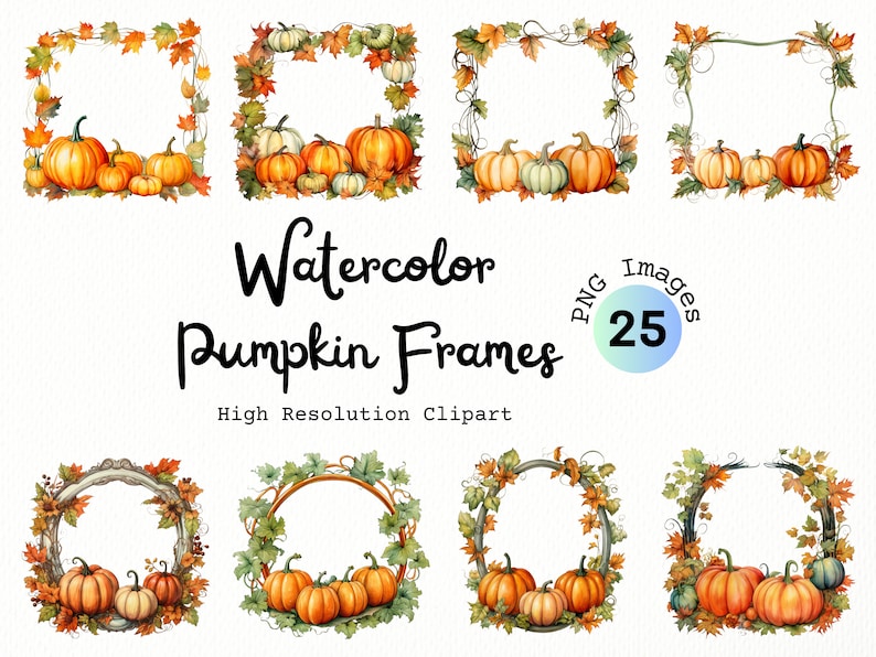 Watercolor Pumpkin Frames Clipart Bundle PNG | Autumn Leaves ...