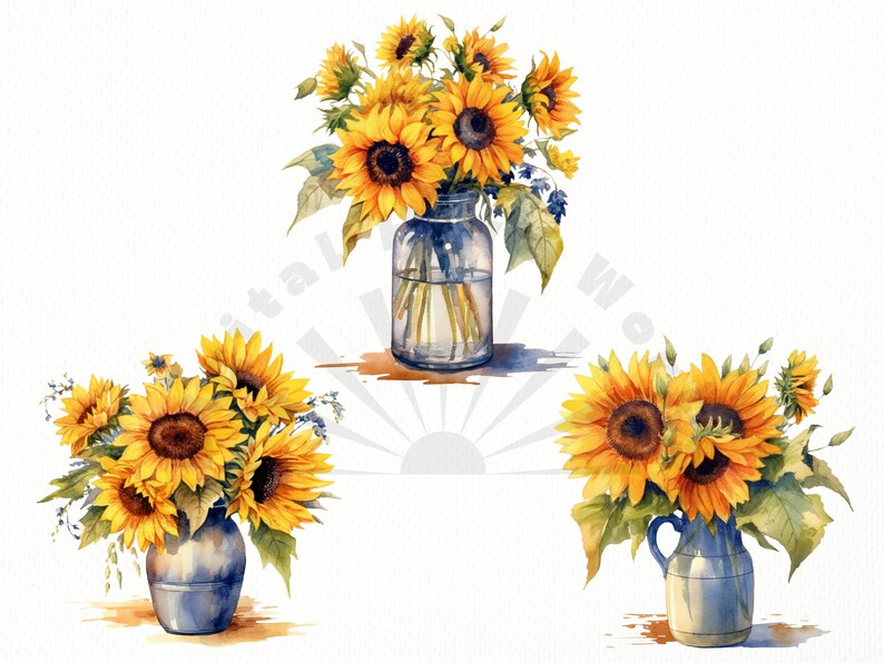 Sunflowers Clipart Watercolor PNG Images Flowers in Vase Floral Clipart ...