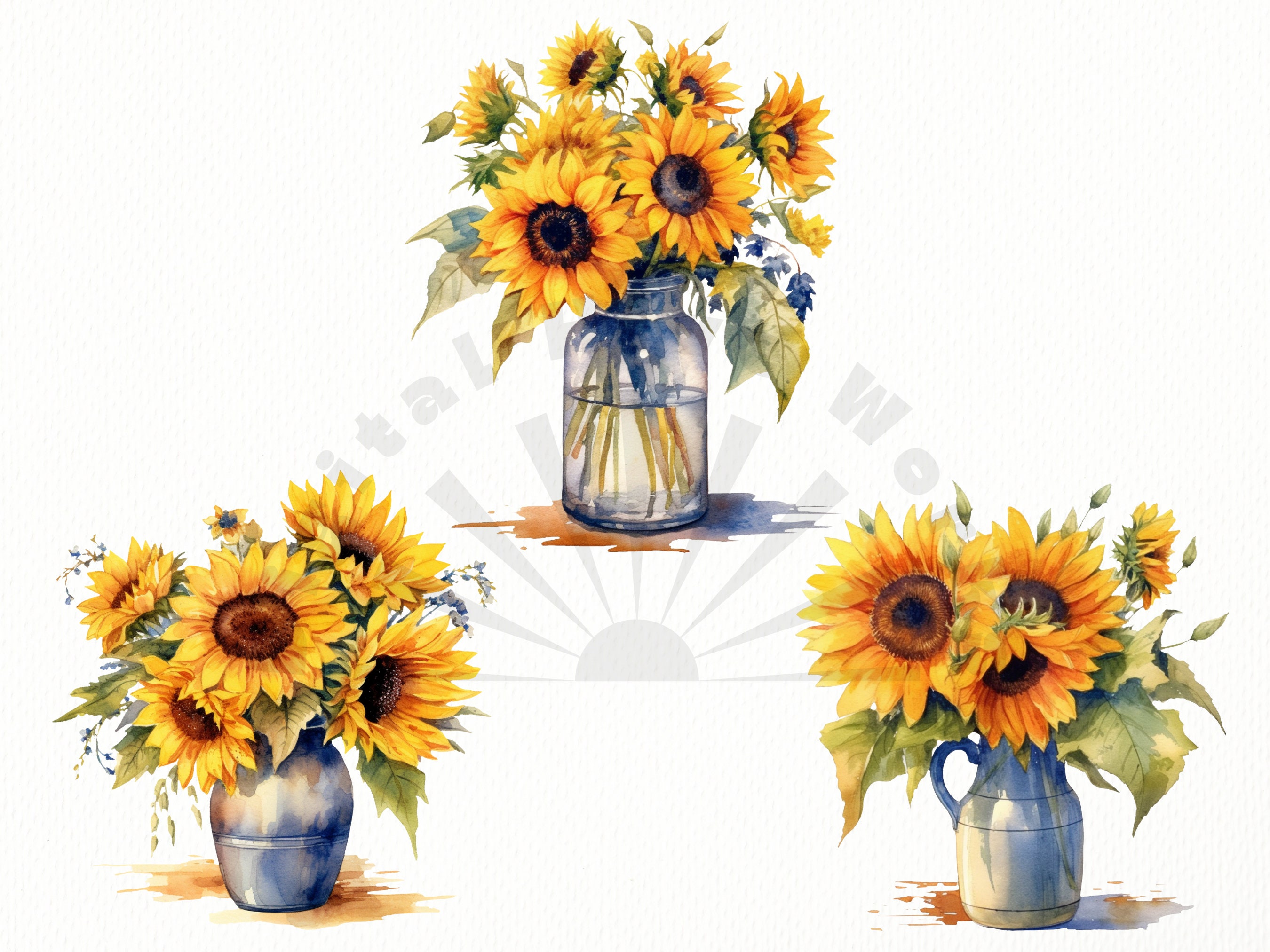 Sunflowers Clipart Watercolor PNG Images Flowers in Vase Floral Clipart ...