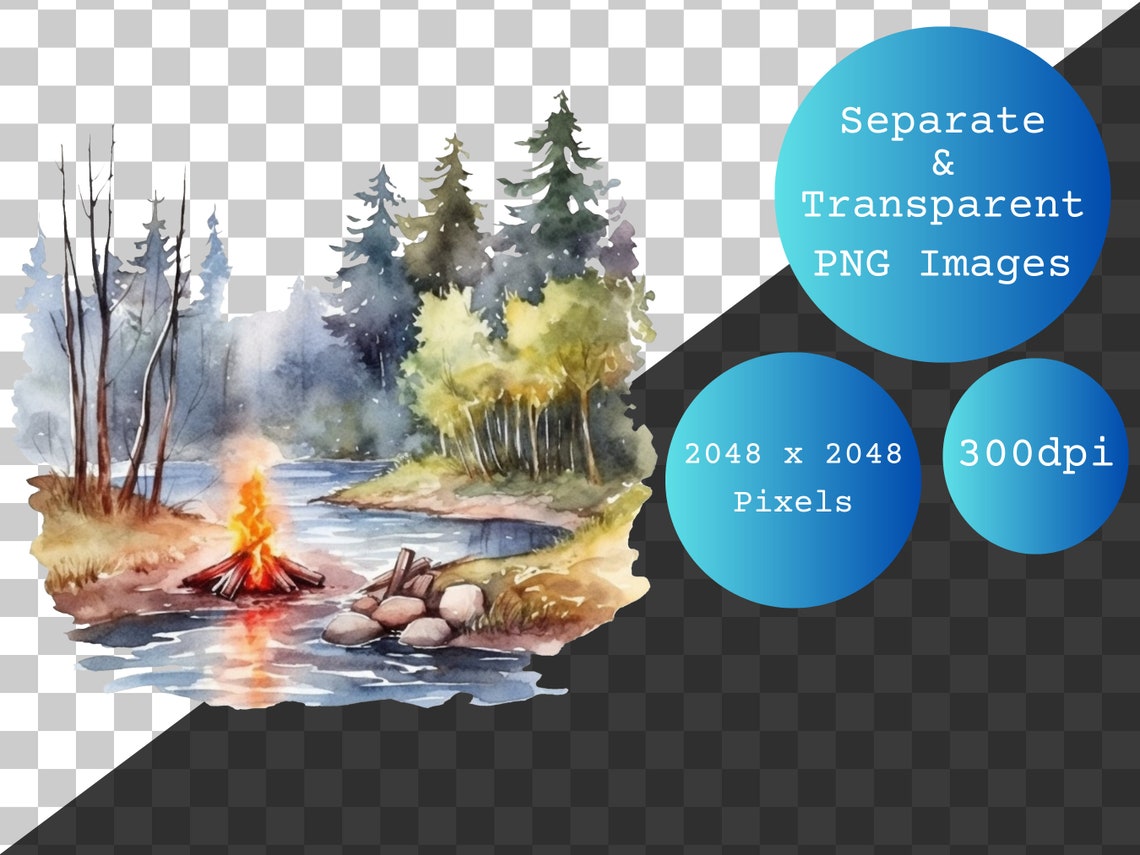 Campfires Clipart Watercolor PNG Images for Camping Log Cabin Clip Art ...