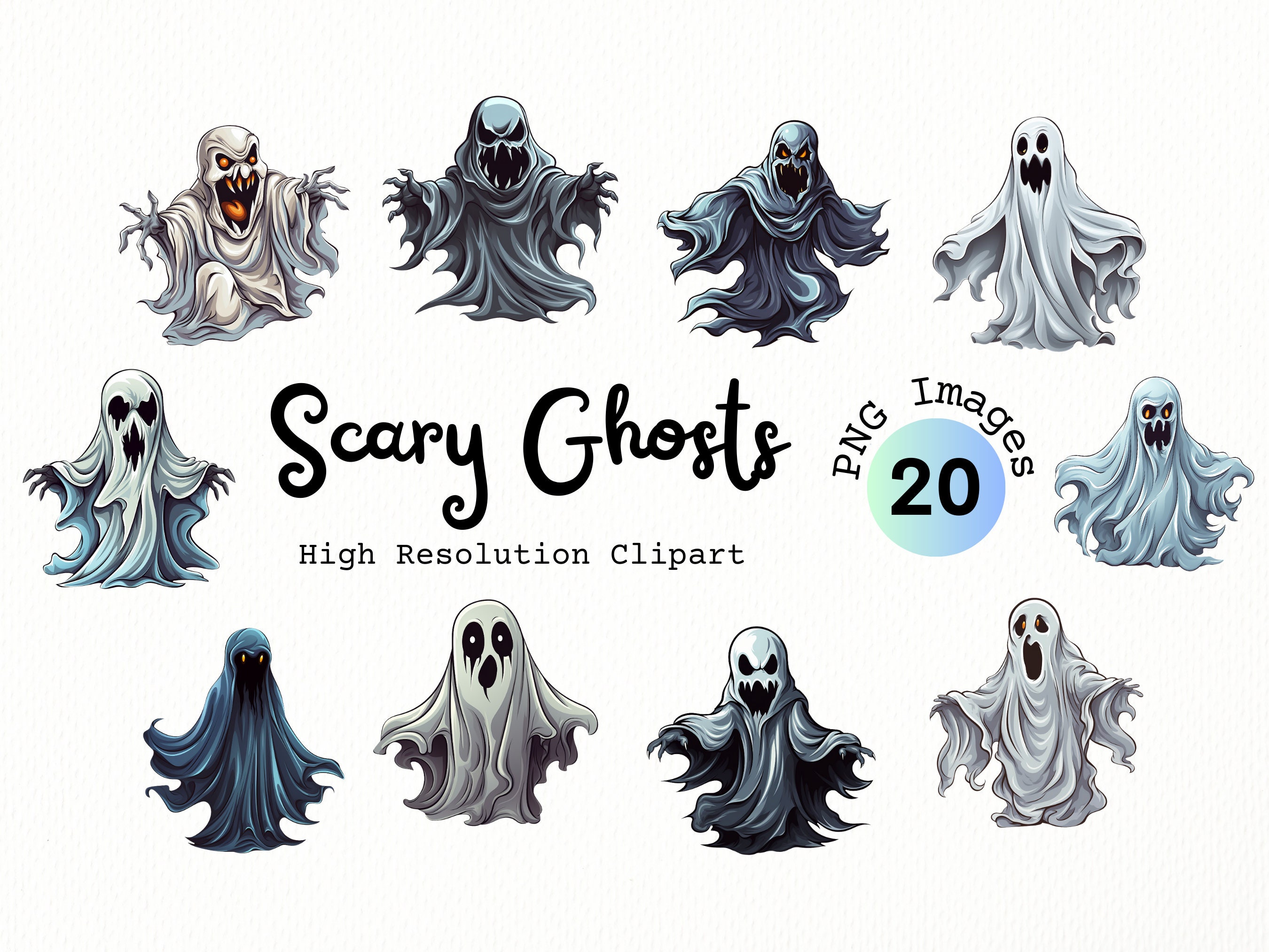 Scary Ghosts Clipart Bundle High Resolution PNG Images With Transparent ...