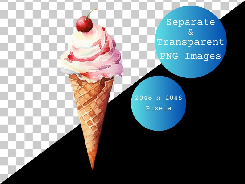 Watercolor Ice Cream Clipart Bundle 12 Transparent PNG Images Instant ...