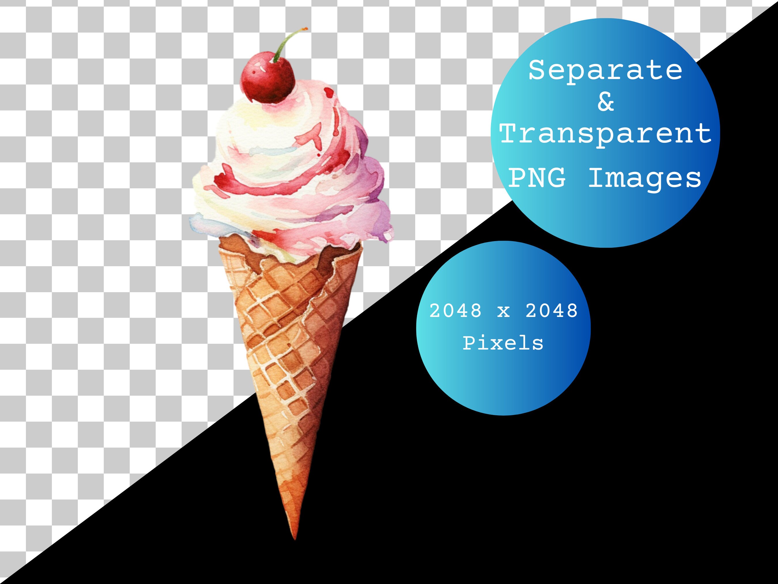Watercolor Ice Cream Clipart Bundle 12 Transparent PNG Images Instant ...