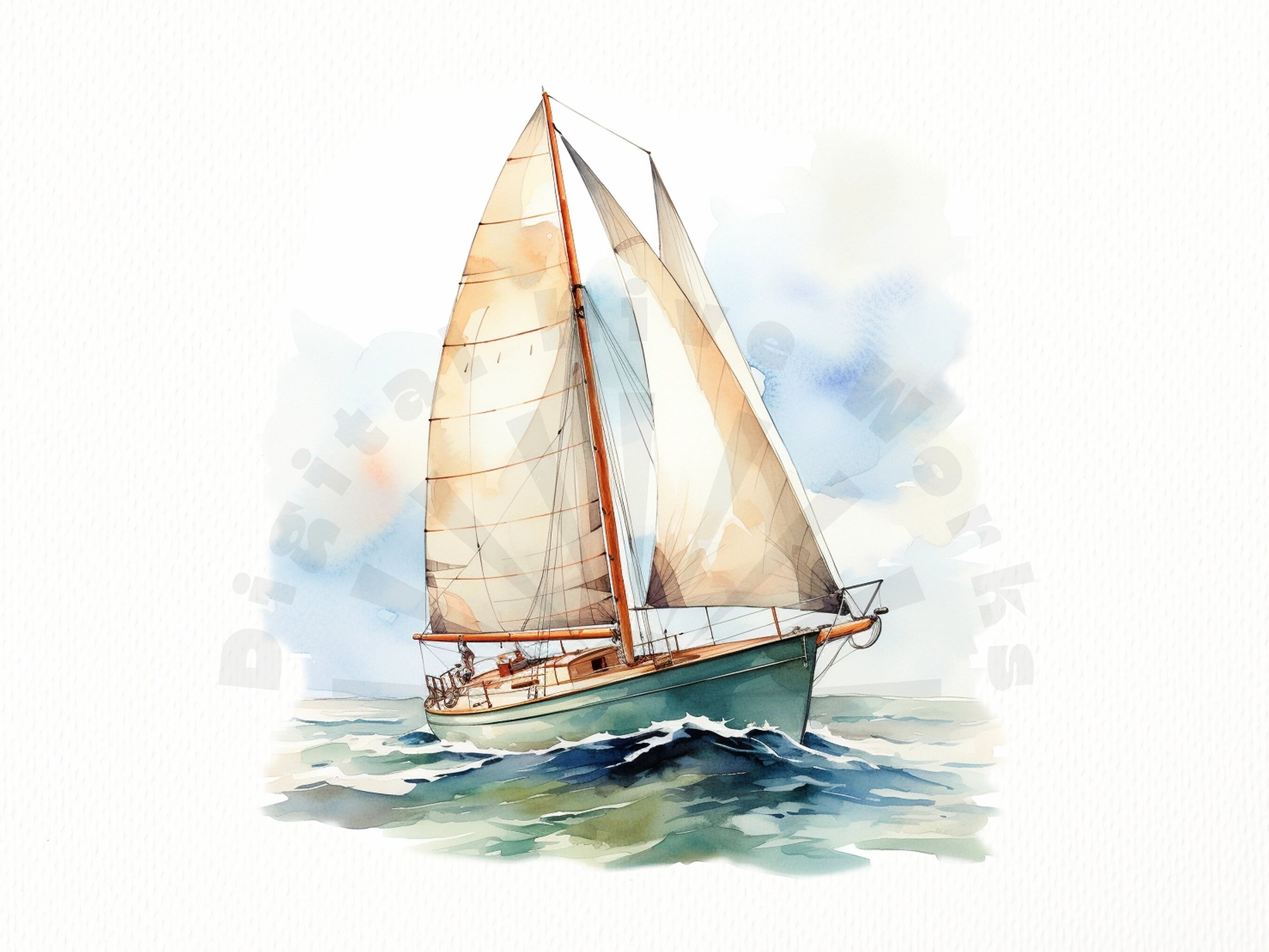 Watercolor Sailboats Clipart | 12 PNG Images | Nautical Ocean Sailboats ...