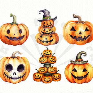 Watercolor Jack O Lanterns Clipart Bundle - PNG Format With Transparent ...