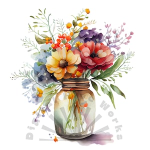 Flowers in Vase Clipart | 15 Watercolor JPG Images | Digital Download ...