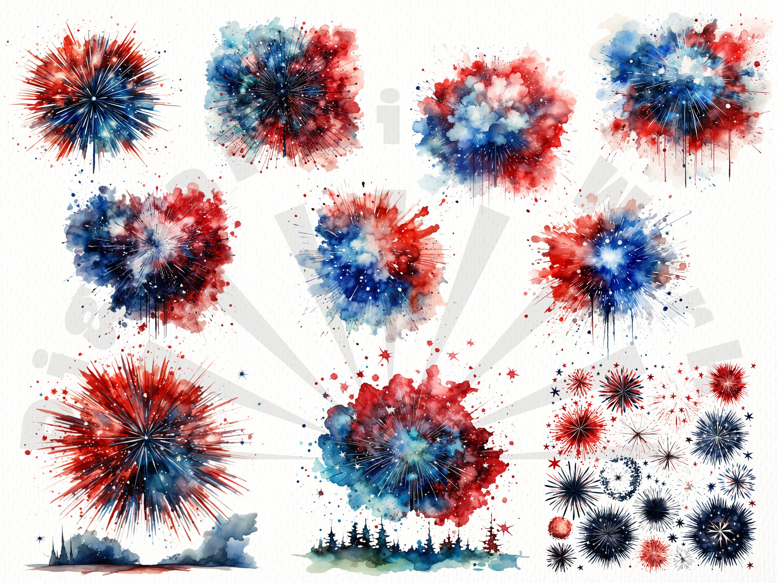 4th of July Watercolor Clipart 60 PNG Images Digital - Etsy