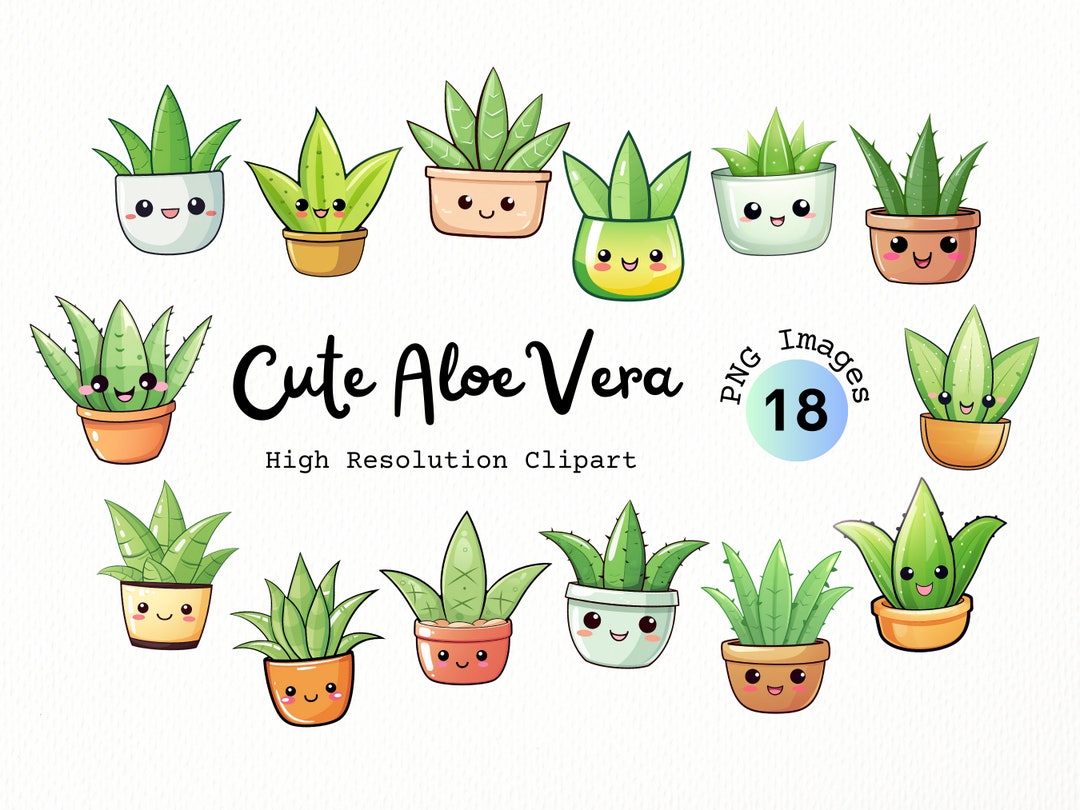 Cute Aloe Vera Clipart Bundle - PNG Format With Transparent Background ...