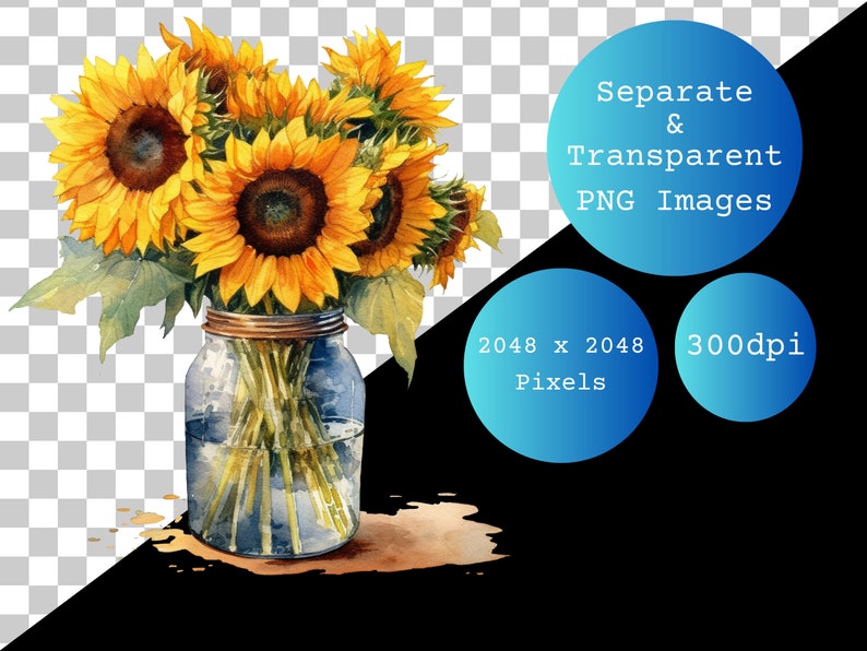 Sunflowers Clipart Watercolor PNG Images Flowers in Vase Floral Clipart ...