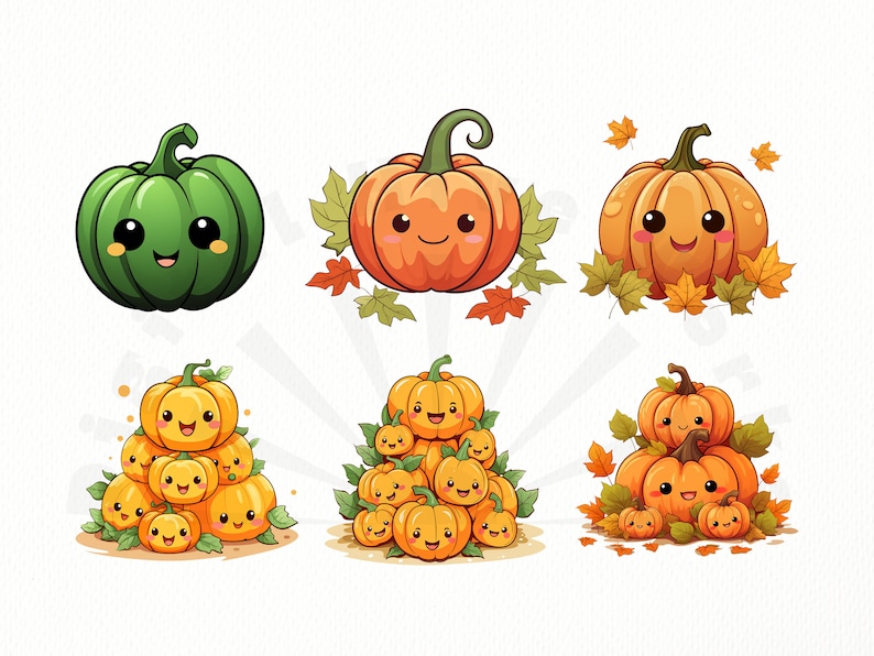 Cute Pumpkins Clipart Bundle High Resolution PNG Cartoon - Etsy