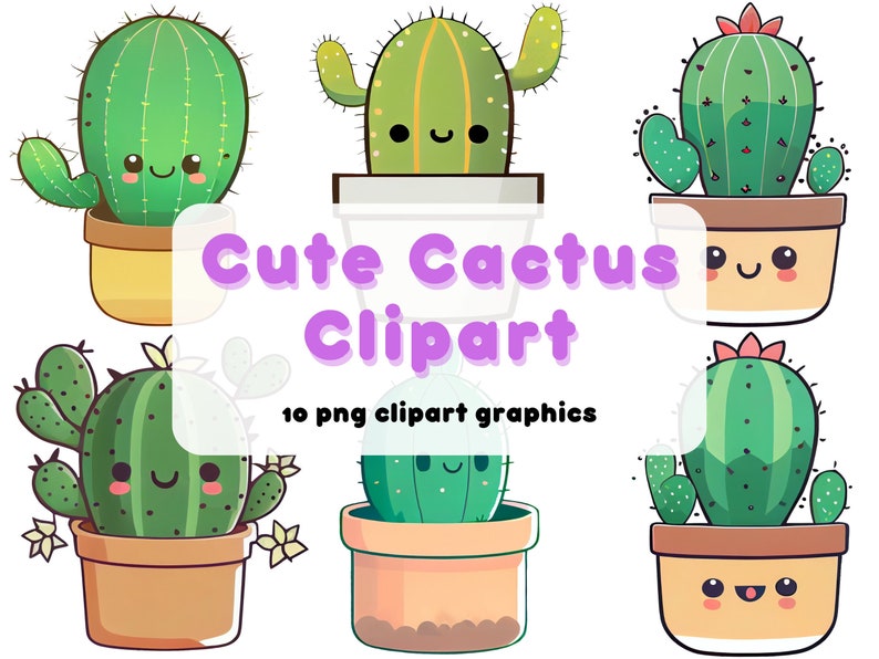 Cute Cactus Clipart Happy Cactus Clip Art Kawaii Cactus - Etsy