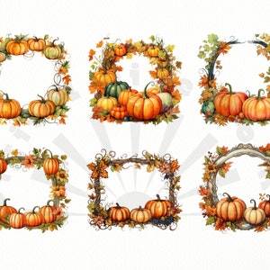 Watercolor Pumpkin Frames Clipart Bundle PNG | Autumn Leaves ...