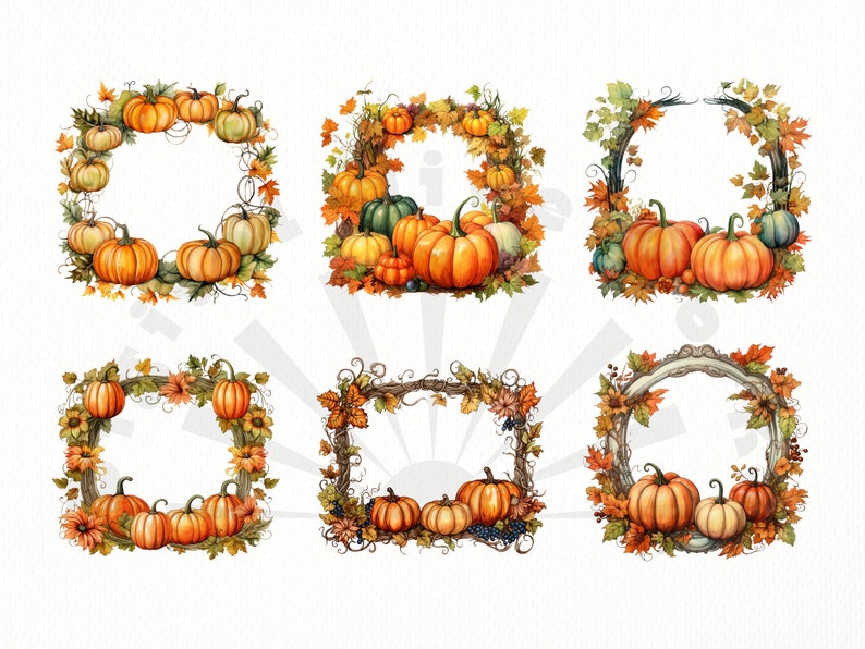 Watercolor Pumpkin Frames Clipart Bundle PNG | Autumn Leaves ...