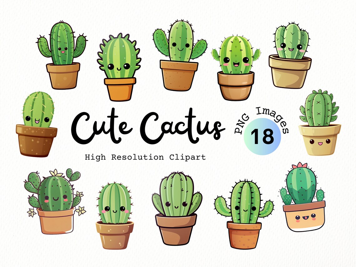 Cute Cactus Clipart - Happy Cactus Clip Art, Kawaii Cactus, Cute Cacti ...