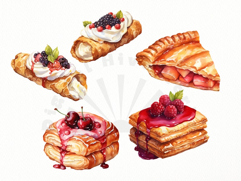 Watercolor Pastries Dessert Clipart | 20 PNG Images of Pastries and ...
