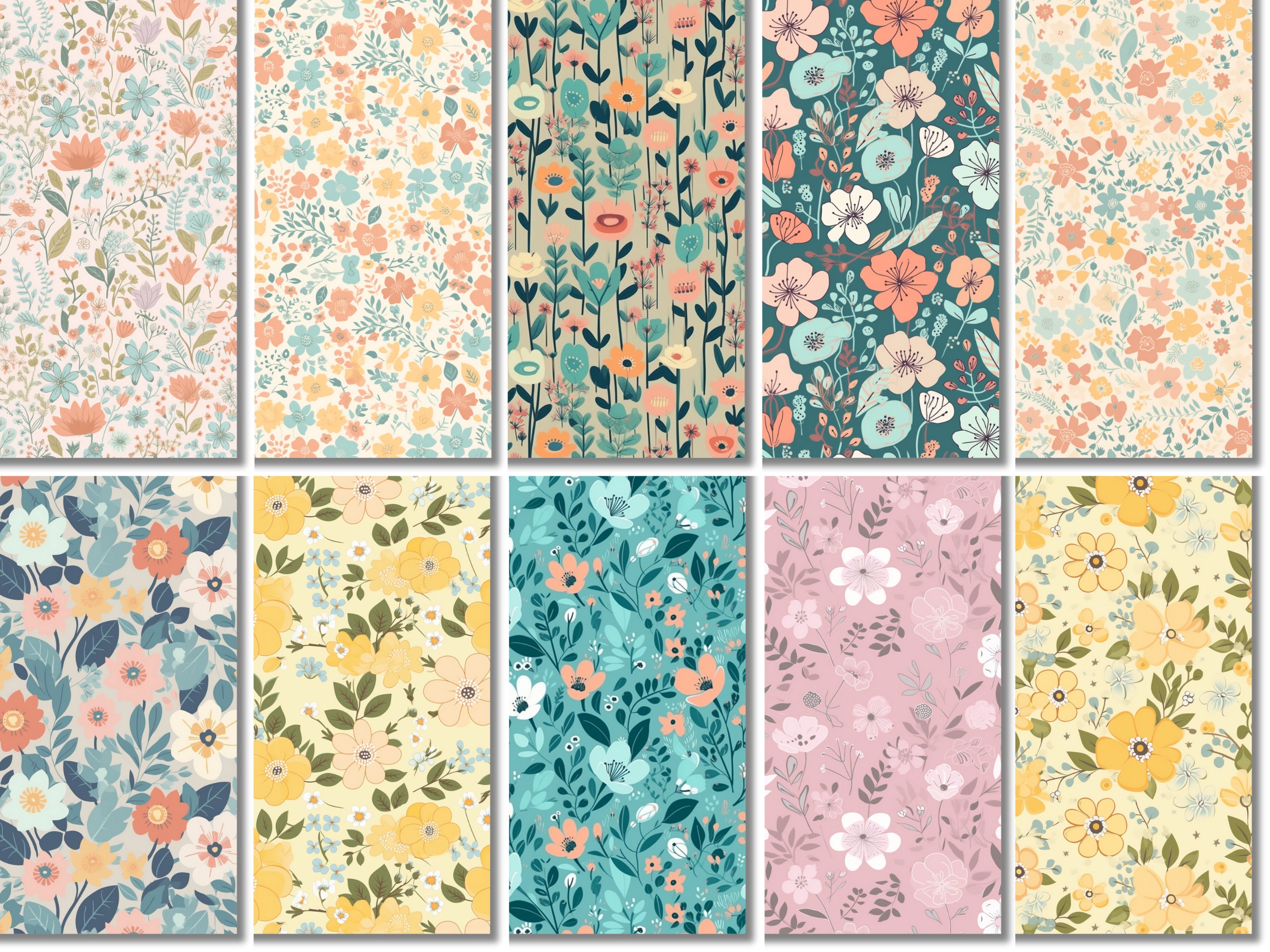 Pastel Flowers Digital Paper, Seamless Floral Patterns, Printable ...