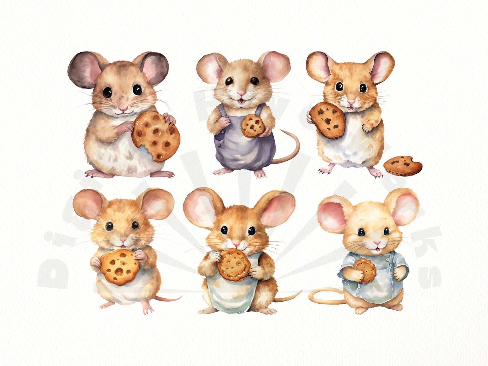 Watercolor Mouse & Cookies Clipart Bundle - PNG Format With Transparent ...