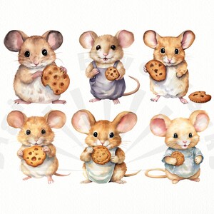 Watercolor Mouse & Cookies Clipart Bundle - PNG Format With Transparent ...