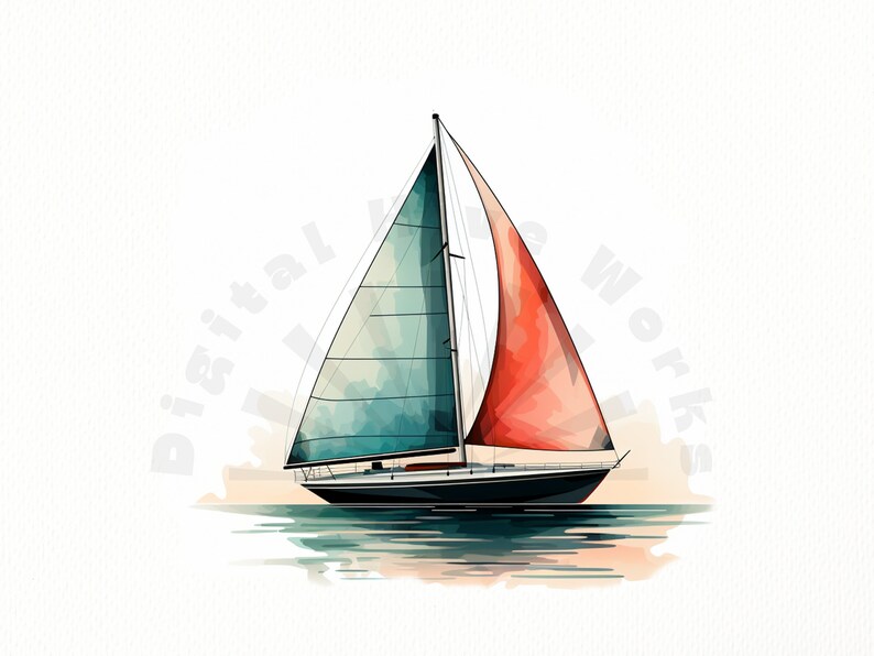 Watercolor Sailboats Clipart | 12 PNG Images | Nautical Ocean Sailboats ...