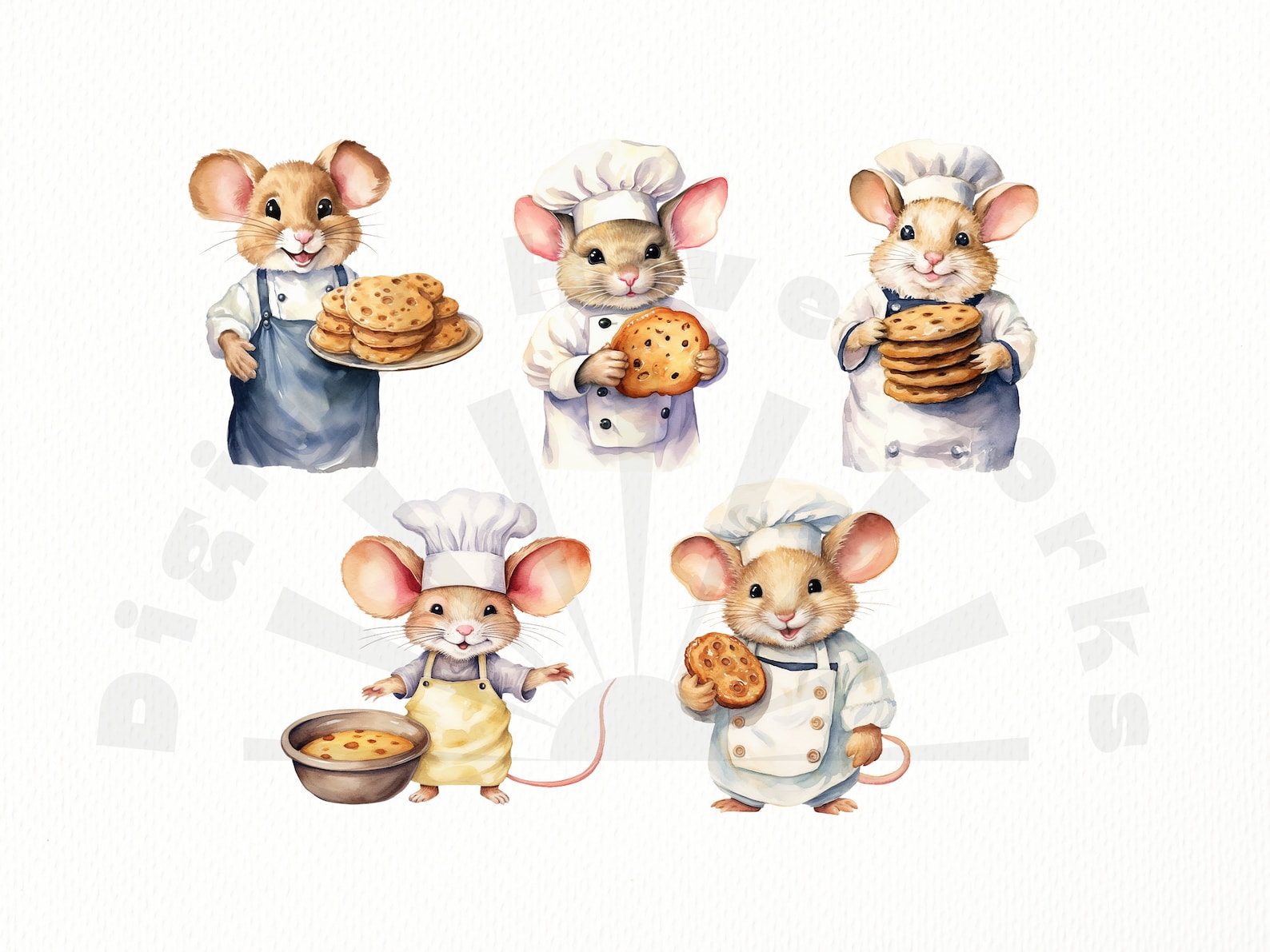 Watercolor Mouse & Cookies Clipart Bundle - PNG Format With Transparent ...