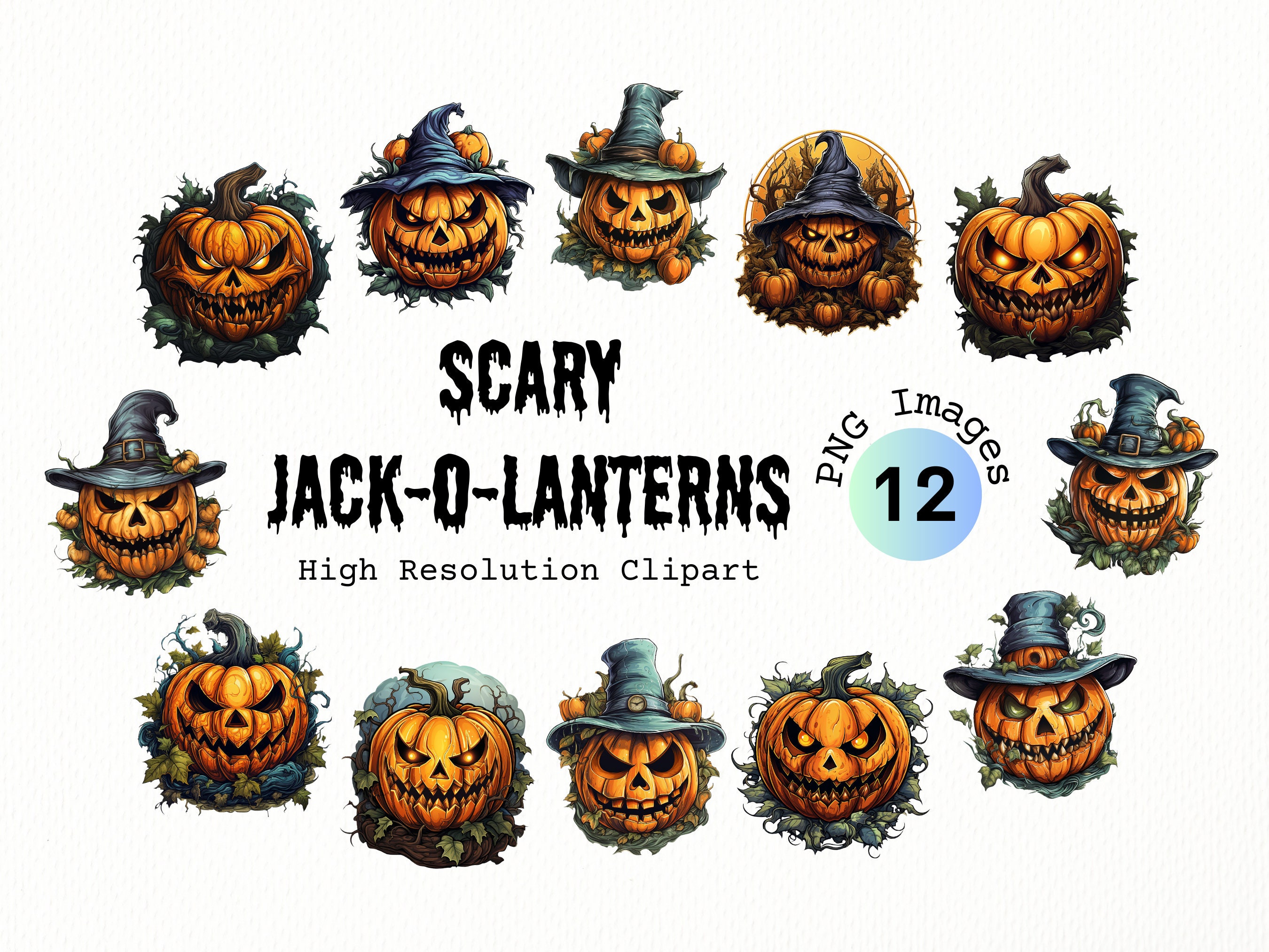 Scary Jack-o-lanterns Clipart Bundle PNG Format With Transparent ...
