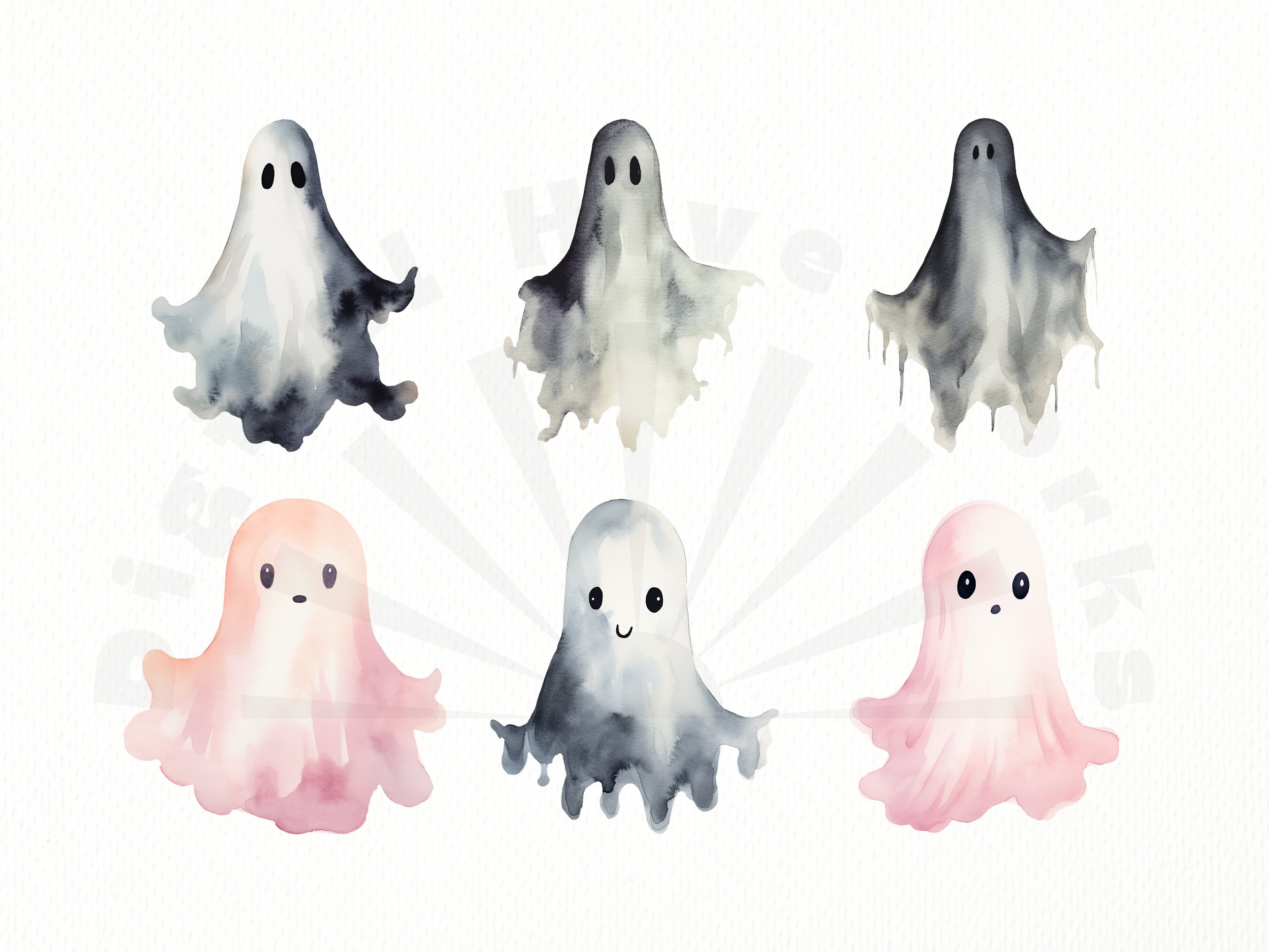 Watercolor Ghosts Clipart Bundle - PNG Format With Transparent ...