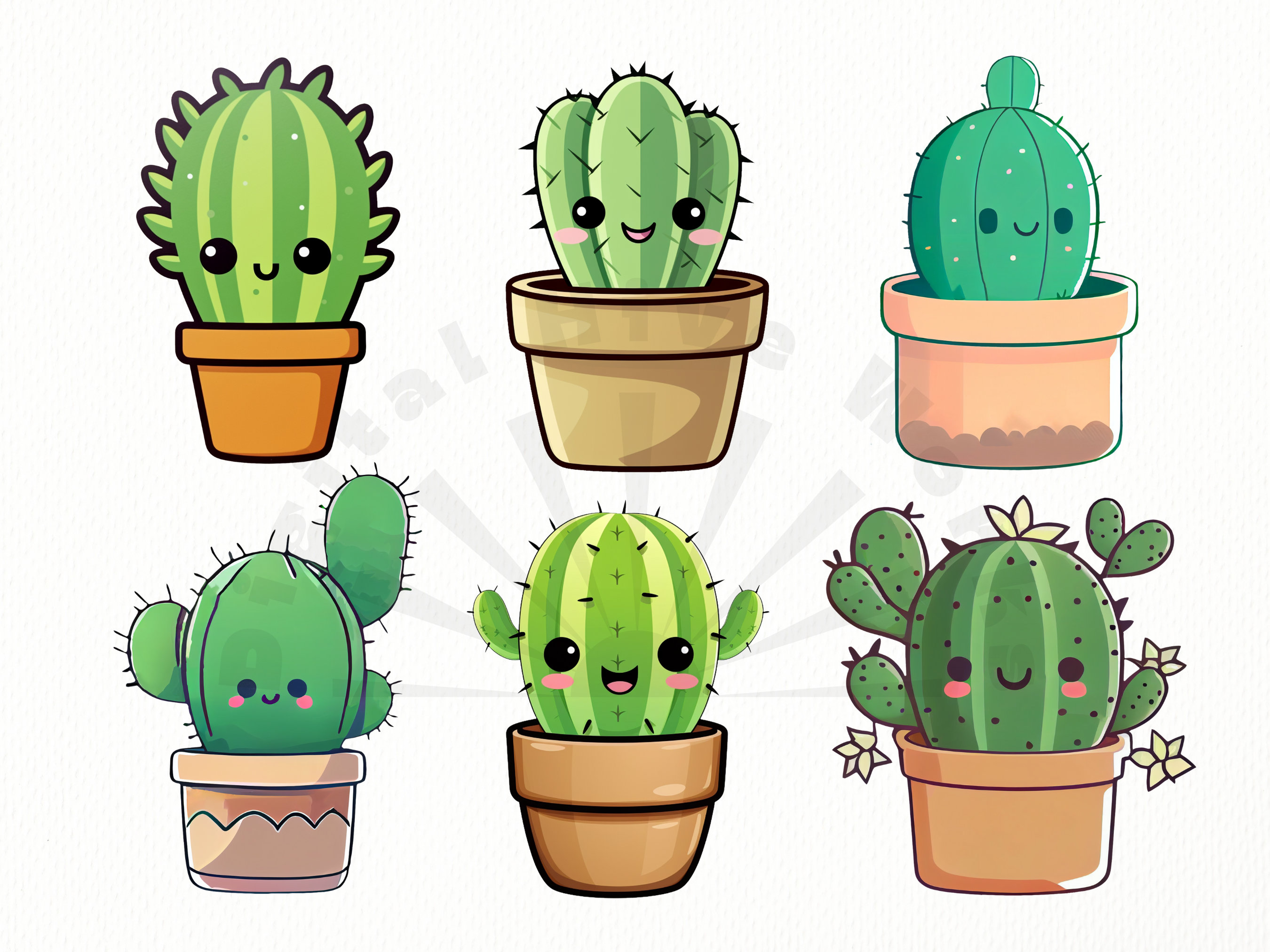 Cute Cactus Clipart - Happy Cactus Clip Art, Kawaii Cactus, Cute Cacti ...