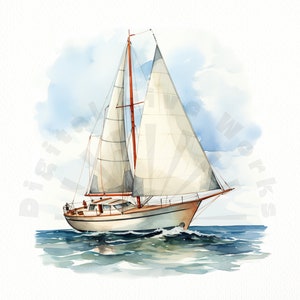 Watercolor Sailboats Clipart | 12 PNG Images | Nautical Ocean Sailboats ...