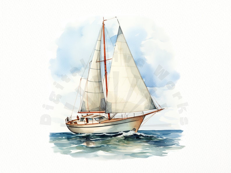 Watercolor Sailboats Clipart | 12 PNG Images | Nautical Ocean Sailboats ...