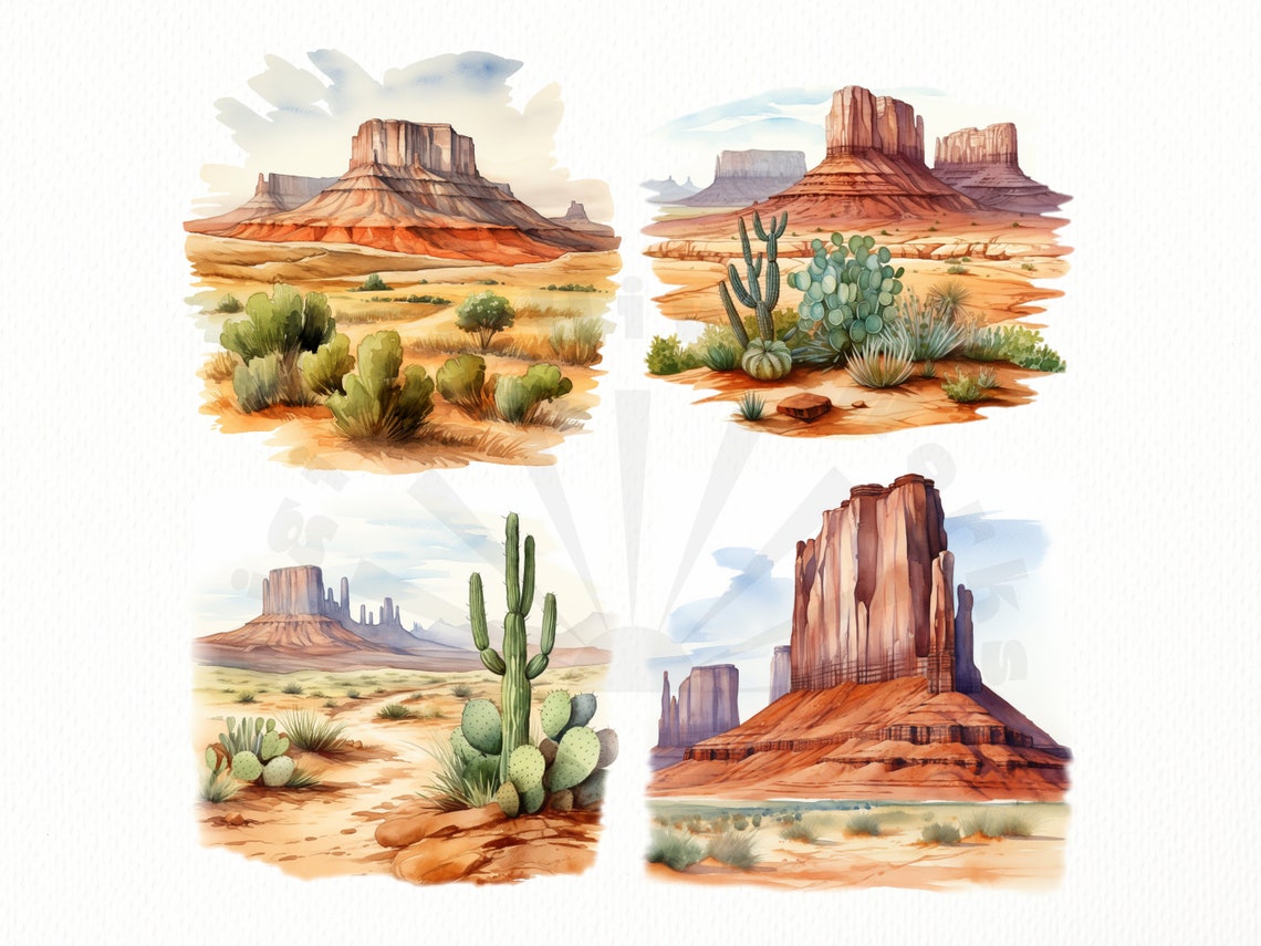 Watercolor Desert Buttes and Mesas Clipart | 12 Instant Download PNG ...