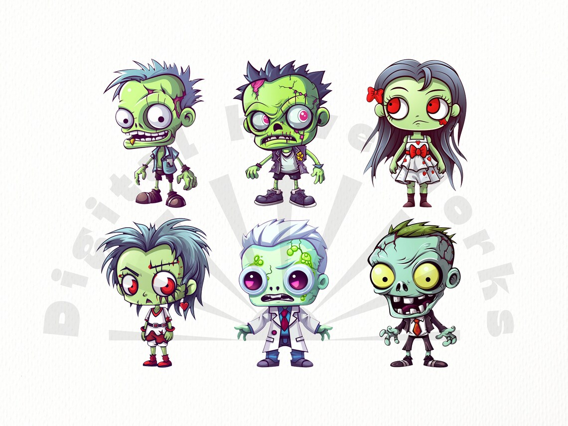 Cute Zombies Clipart Bundle - PNG Format With Transparent Background ...