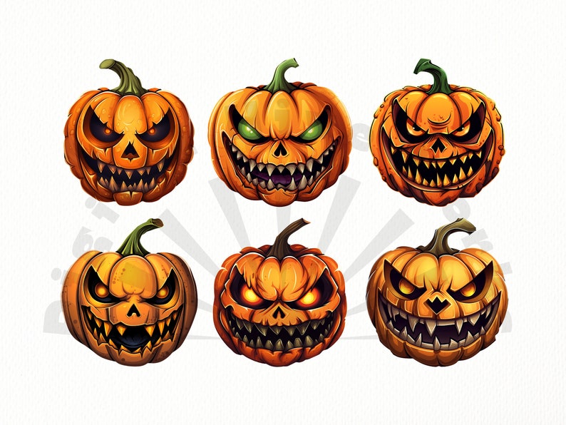 Spooky Jack O Lanterns Clipart Bundle - PNG Format With Transparent ...