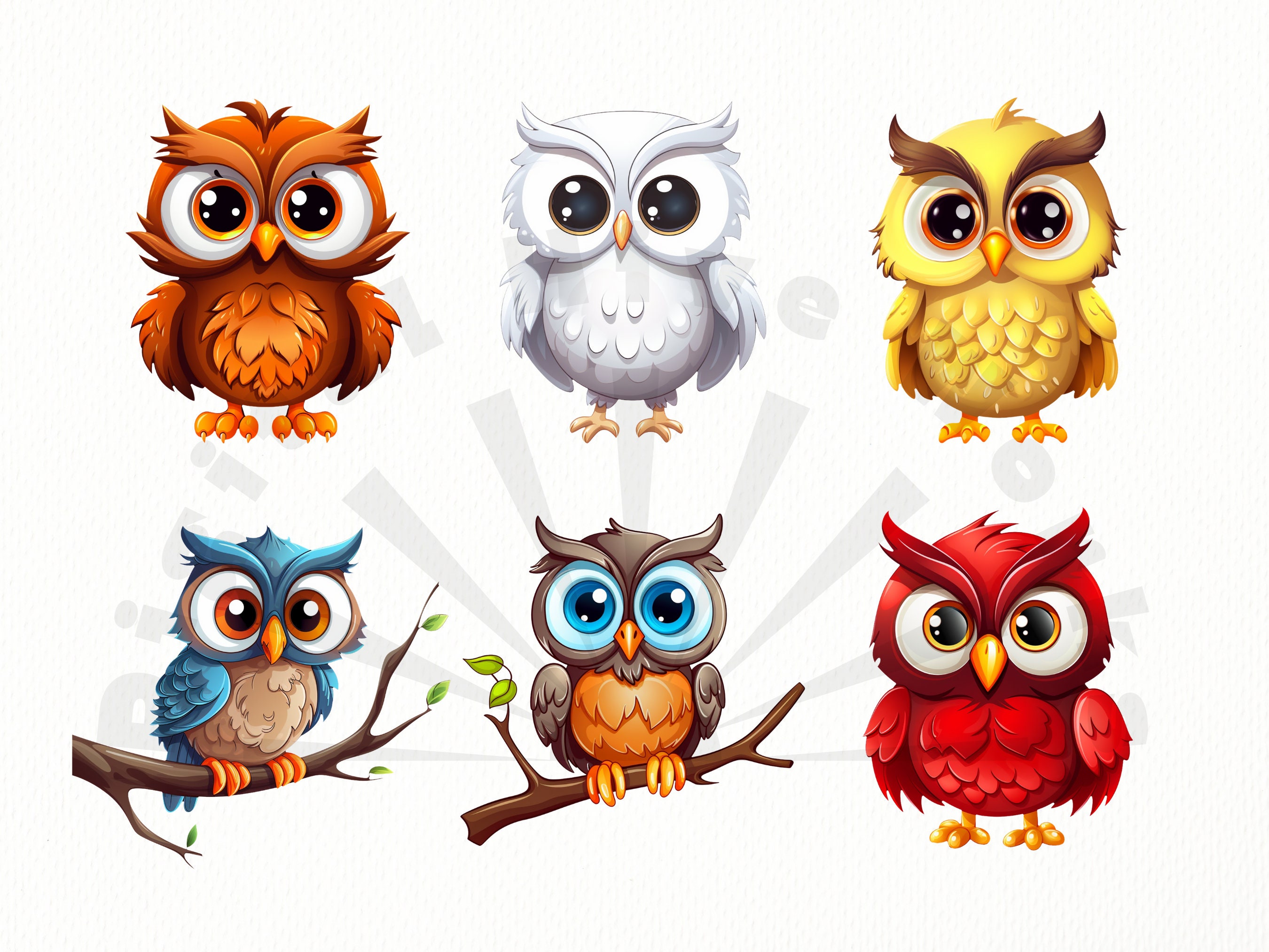 Cute Owls Clipart Bundle Cartoon PNG Images for Digital Download ...