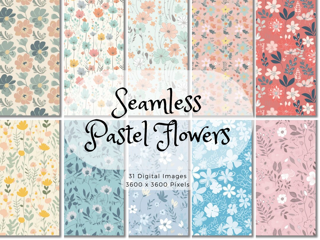 Pastel Flowers Digital Paper, Seamless Floral Patterns, Printable ...