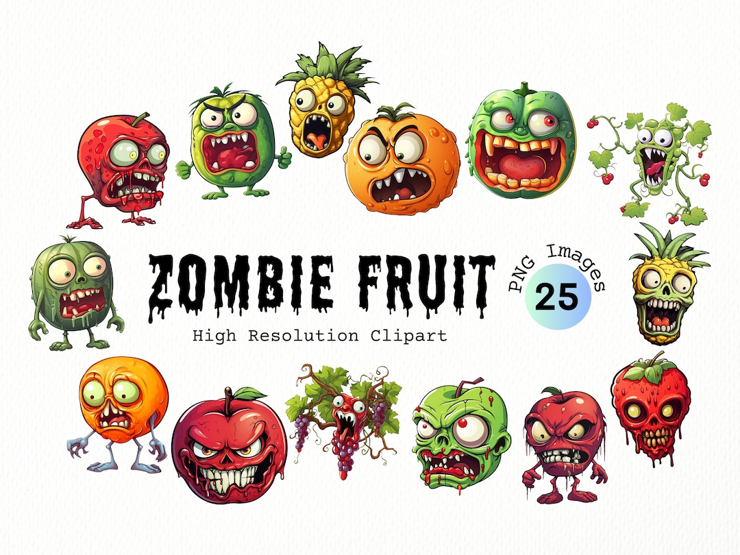 Zombie Fruit Clipart Bundle - PNG Format With Transparent Background ...
