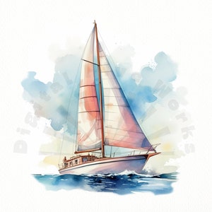 Watercolor Sailboats Clipart | 12 PNG Images | Nautical Ocean Sailboats ...