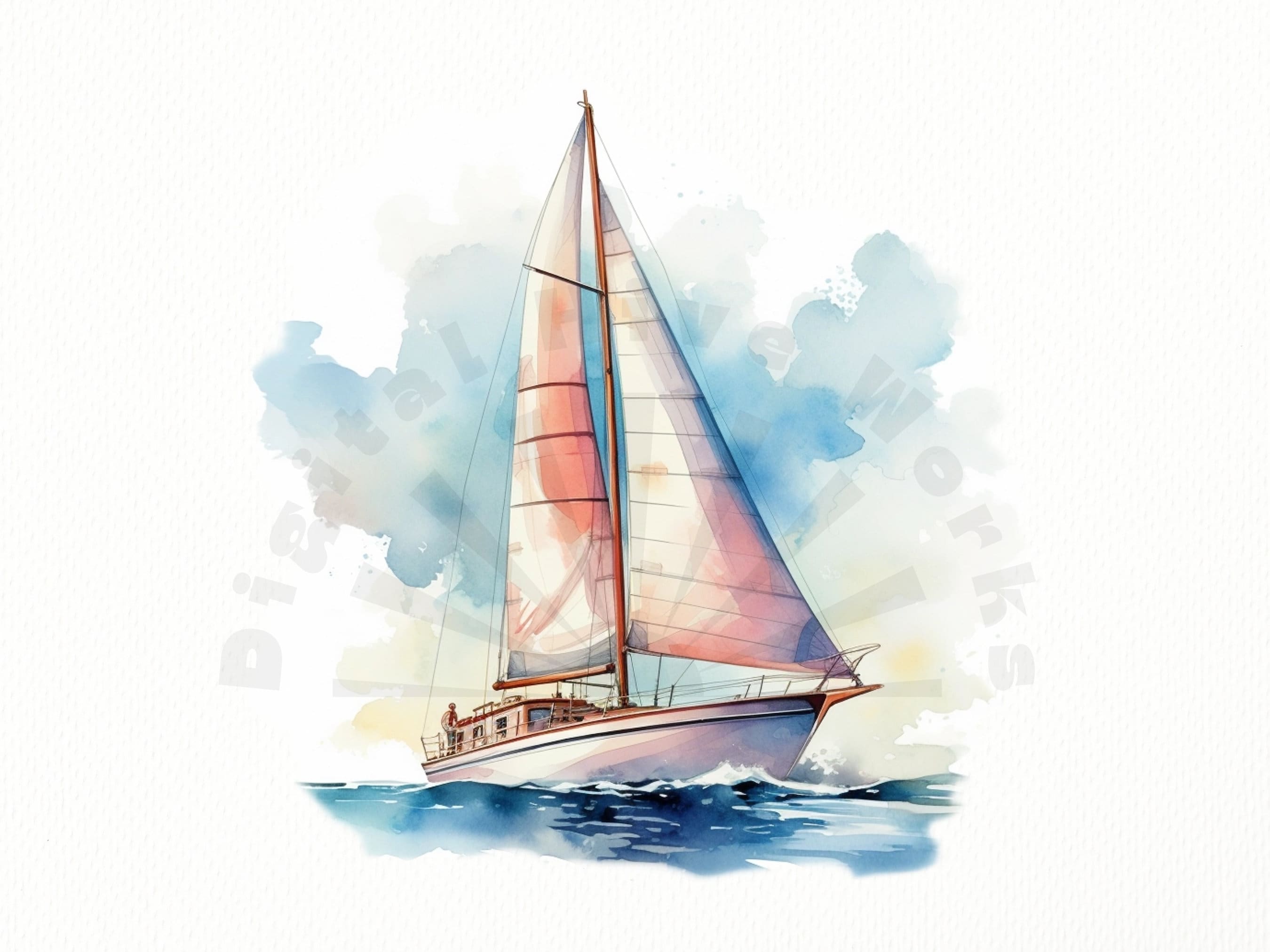 Watercolor Sailboats Clipart | 12 PNG Images | Nautical Ocean Sailboats ...