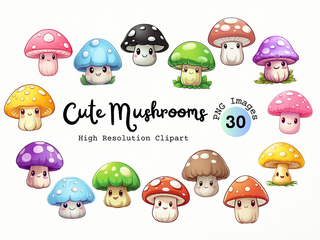 Cute Mushrooms Clipart Bundle - Kawaii Cartoon Mushrooms in PNG Format ...