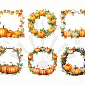 Watercolor Pumpkin Frames Clipart Bundle PNG | Autumn Leaves ...
