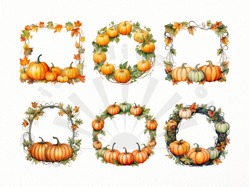 Watercolor Pumpkin Frames Clipart Bundle PNG | Autumn Leaves ...