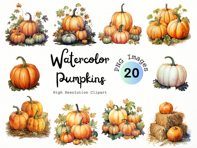 Watercolor Pumpkins Clipart | Autumn Watercolor PNG Images | Fall ...