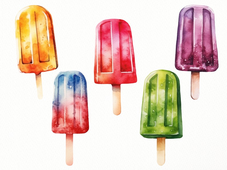 Popsicles Clipart | Watercolor Clip Art PNG | Ice Cream Clipart ...